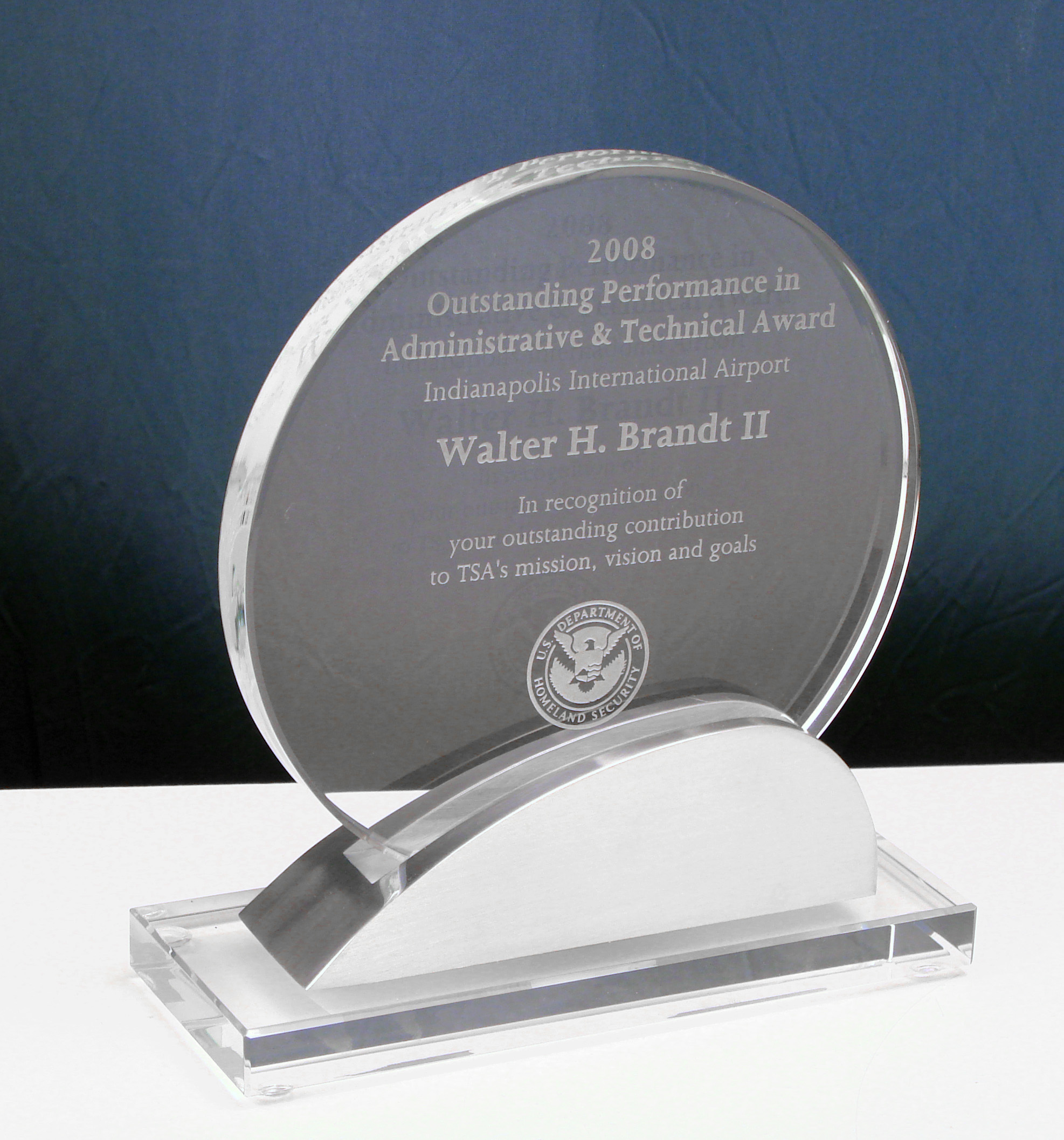 DHS Outstanding Performance Award | Bruce Fox | Custom Glass Awards